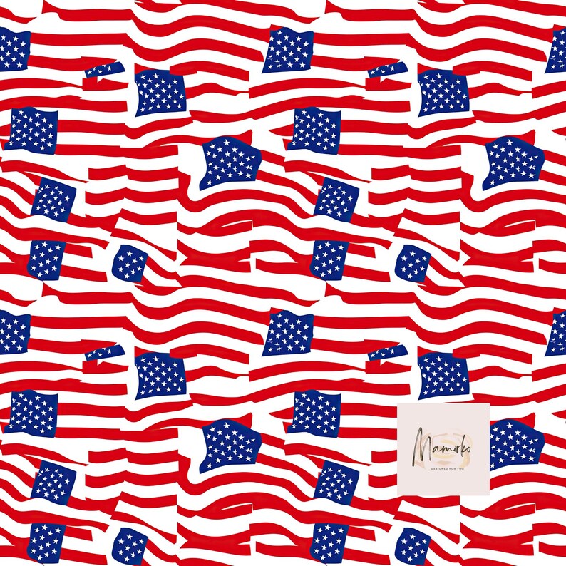 Waving American Flag Digital Fabric Design Bold Red, White, and Blue ...