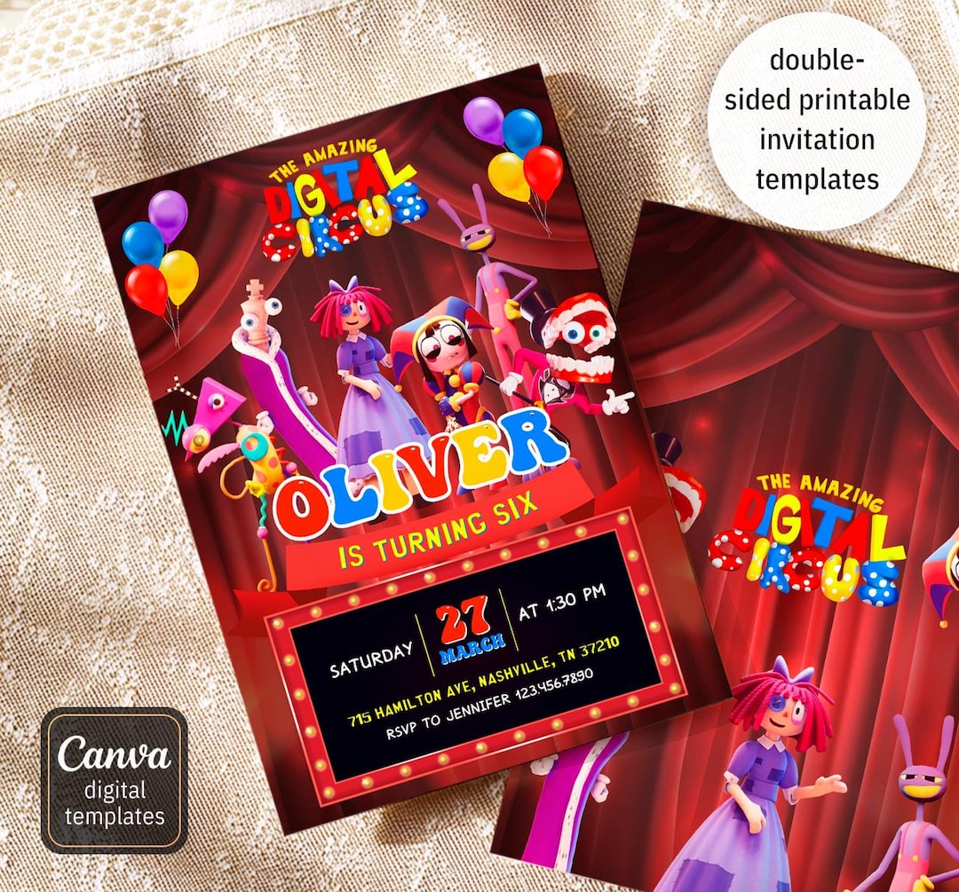 Amazing Digital Circus Invitation, Printable Editable Digital Circus ...