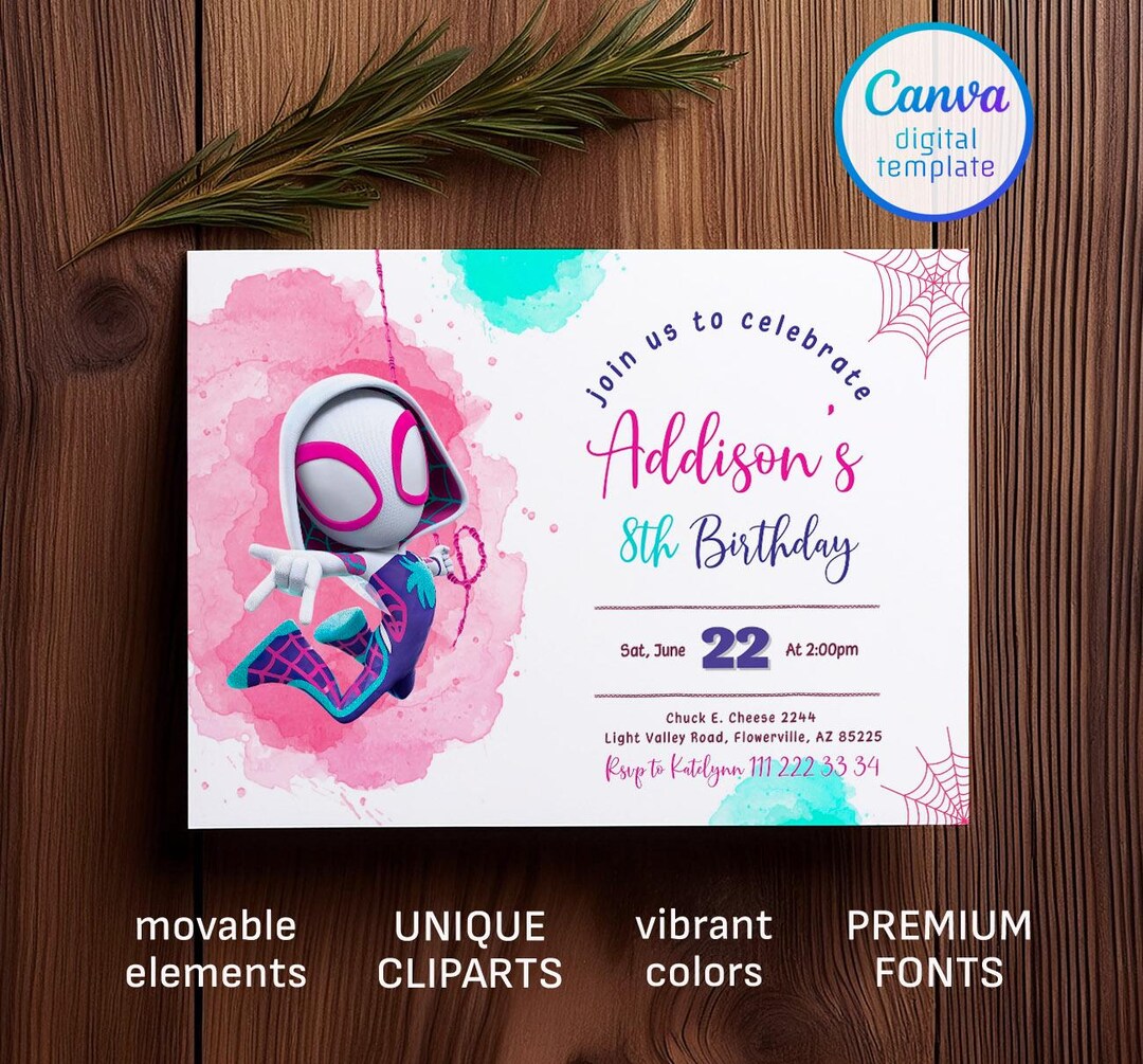 Gwen Birthday Invitation, Spider-verse Girl Birthday Invite, Editable ...