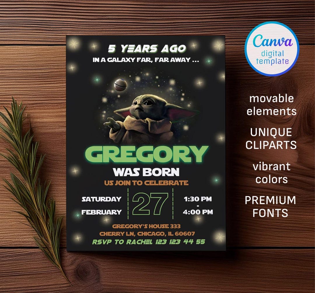 Baby Yoda Birthday Invitation, Star Wars Invite, Printable Grogu ...