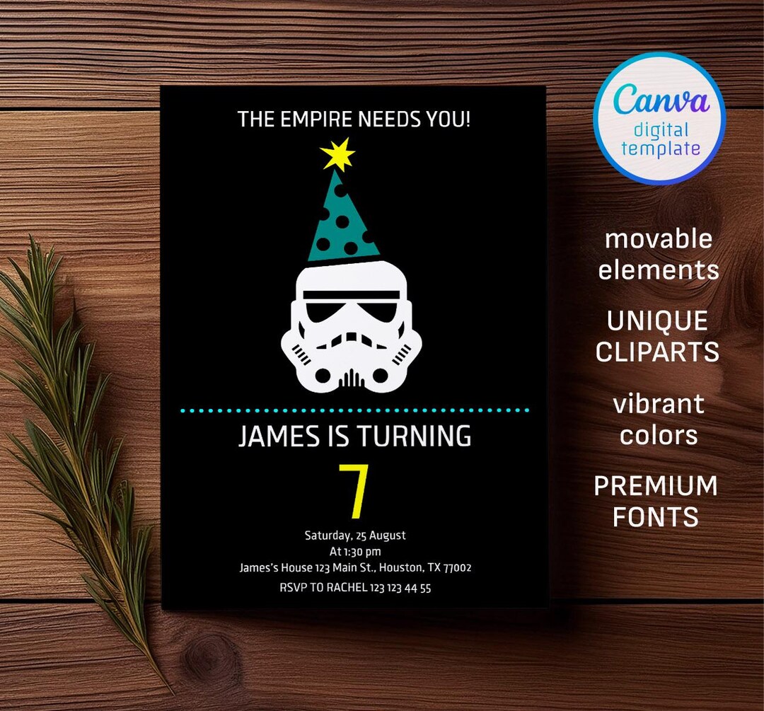 Printable Birthday Invitation, Star Invite, Wars Invitation, Darth ...