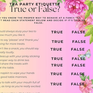 Tea Party Etiquette Trivia Game: Bridal Shower Fun (instant Download ...