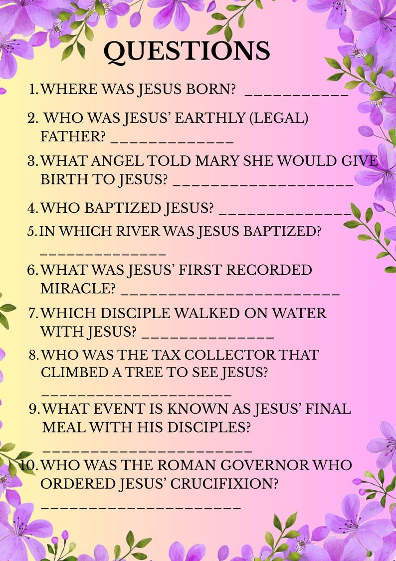 Life of Jesus Trivia Game – Printable Tea Party Activity (digital ...