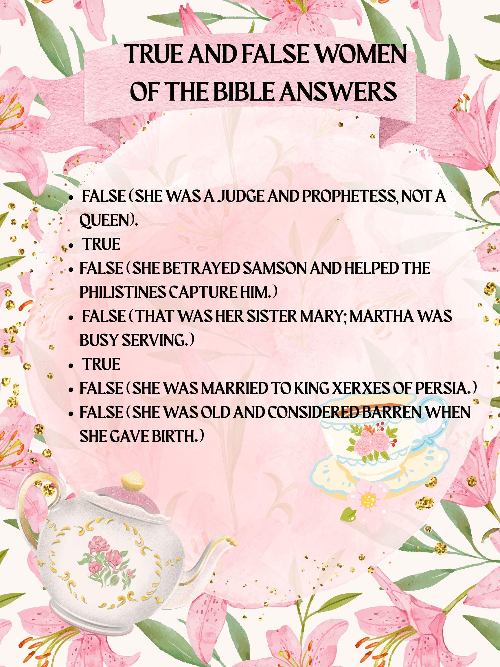 Women of the Bible Trivia Game: Christian Printable Quiz (PDF Download ...