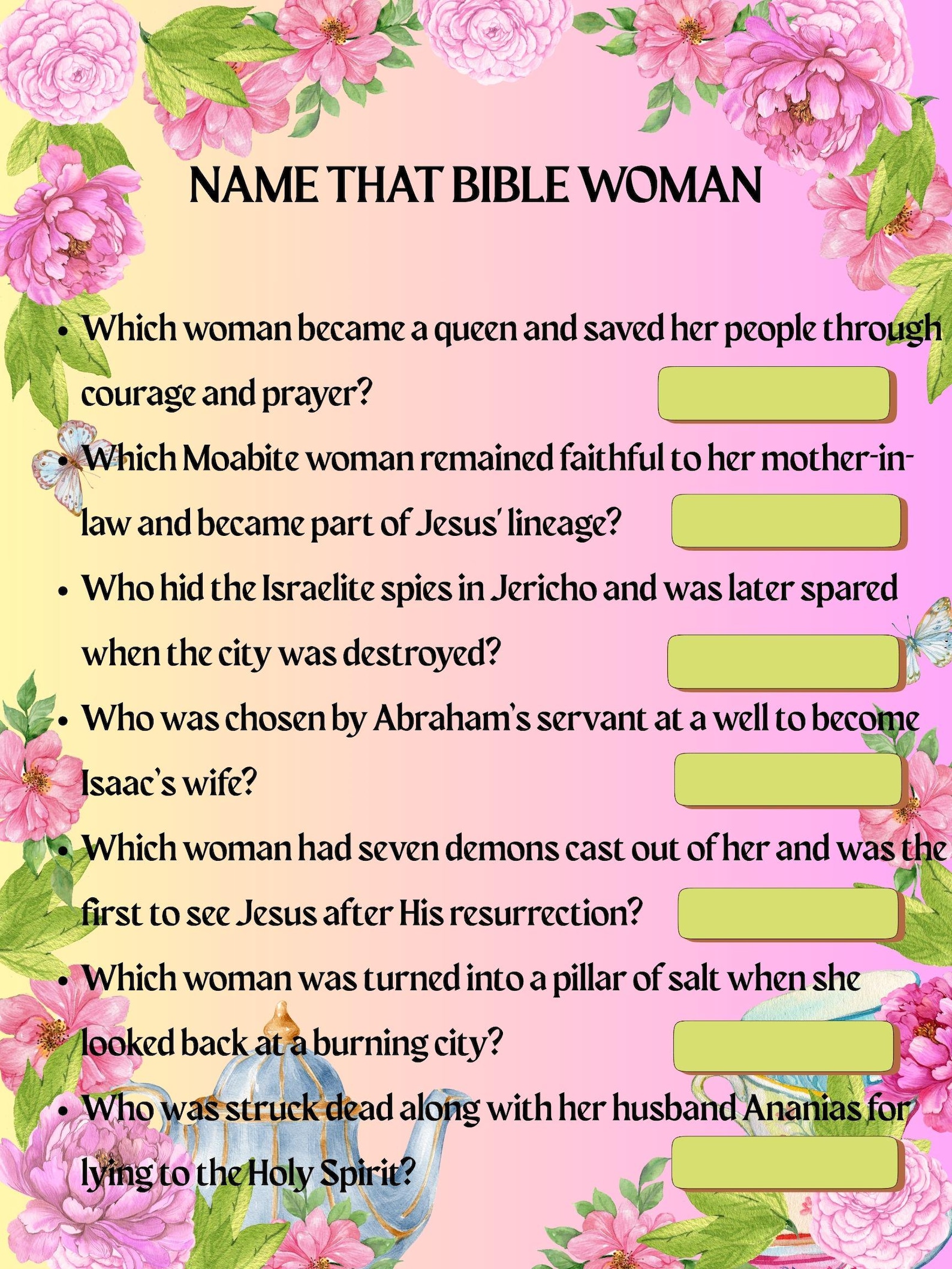 Women of the Bible Trivia Game: Christian Printable Quiz (PDF Download ...