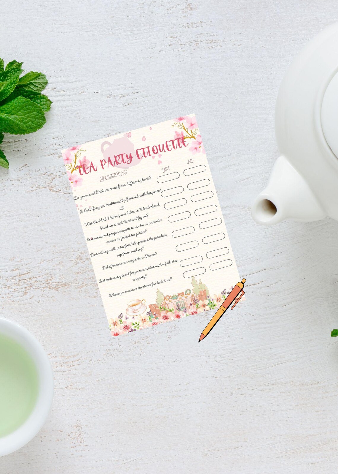 Tea Party Etiquette Printable Game High Tea Printable Bridal Shower ...