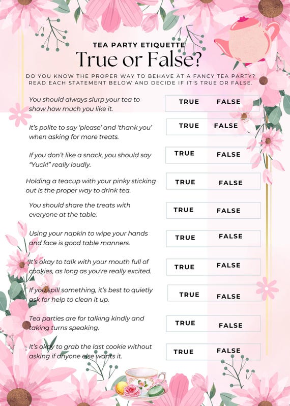 Printable Tea Party Etiquette Princess Tea Party Printable Birthday