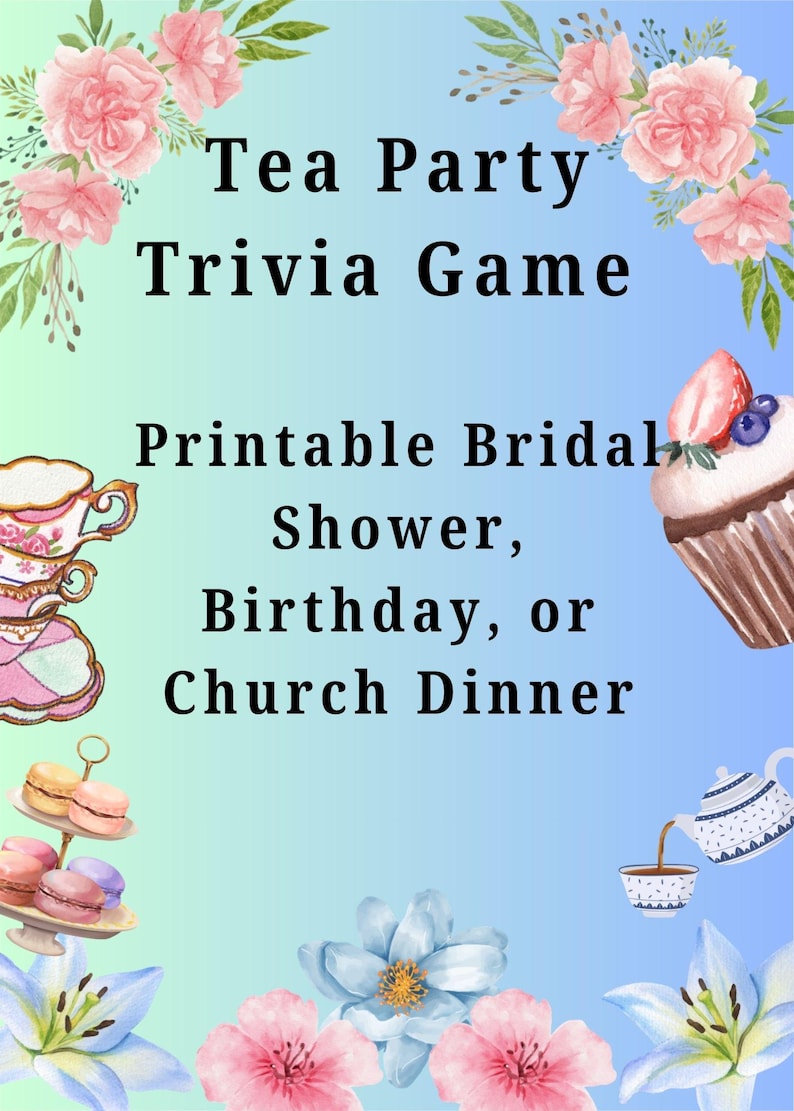 Tea Party Trivia Game: Printable Bridal Shower, Birthday, or Church ...