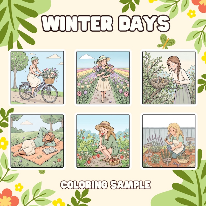 Spring Days Coloring Book | 30 Cherry Blossom Garden Pages (digital ...