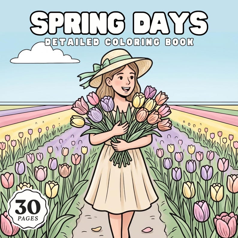 Spring Days Coloring Book | 30 Cherry Blossom Garden Pages (digital ...