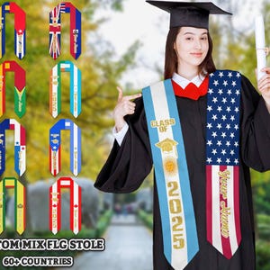 Custom Mixed Two Flag Graduation Stoles,class of 2025 Grad Stoles Name ...