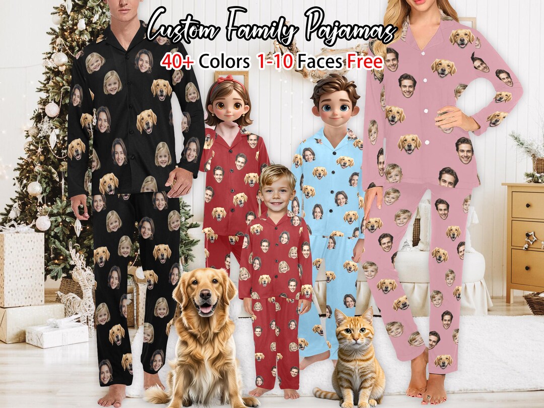 Custom Face Pajamas,custom Xmas Pajamas Sets,personalized Dogs Cats ...