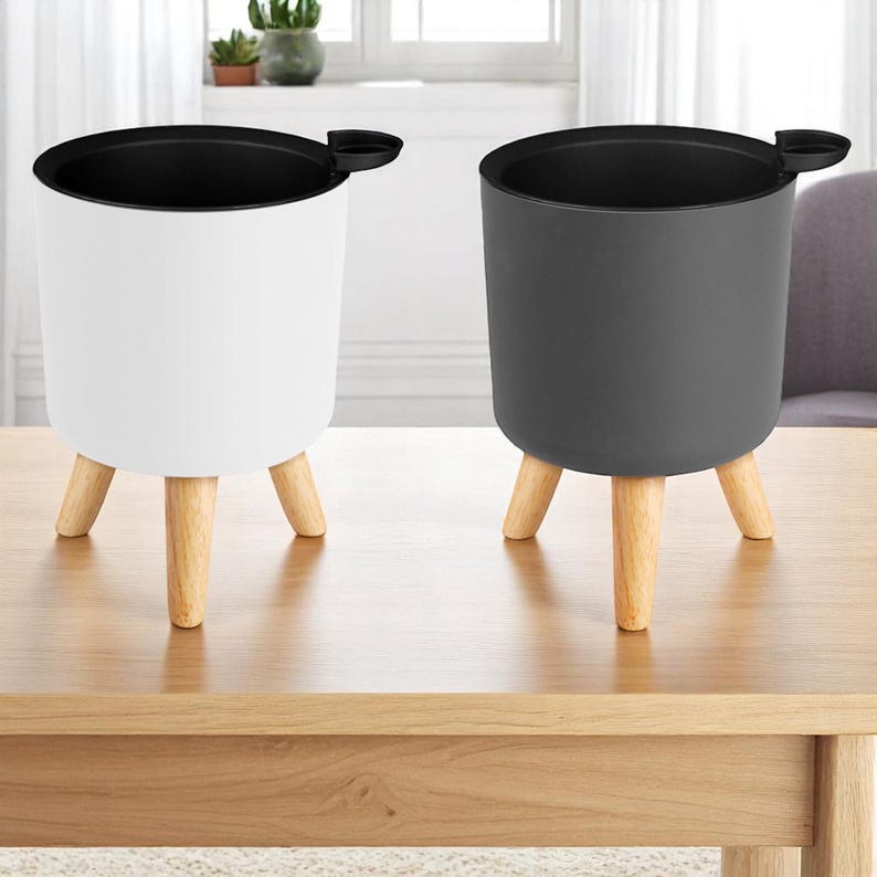 Round Plant Pot With Wooden Legs – Large Indoor Planter for Home ...