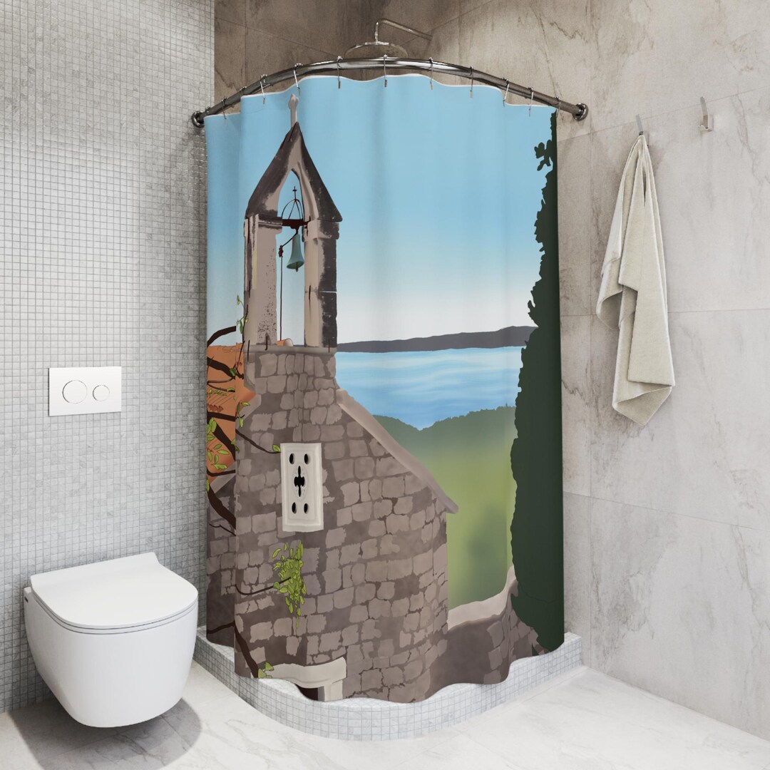 Split Tower Church Shower Curtain Religious Wall Covering, Sunday ...
