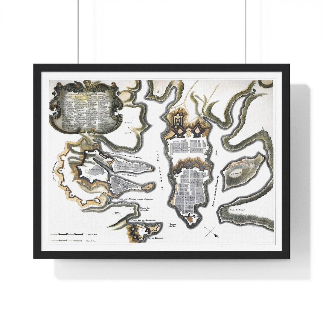 Historic Map of Grand Harbour Malta Valletta and Cottonera Poster ...
