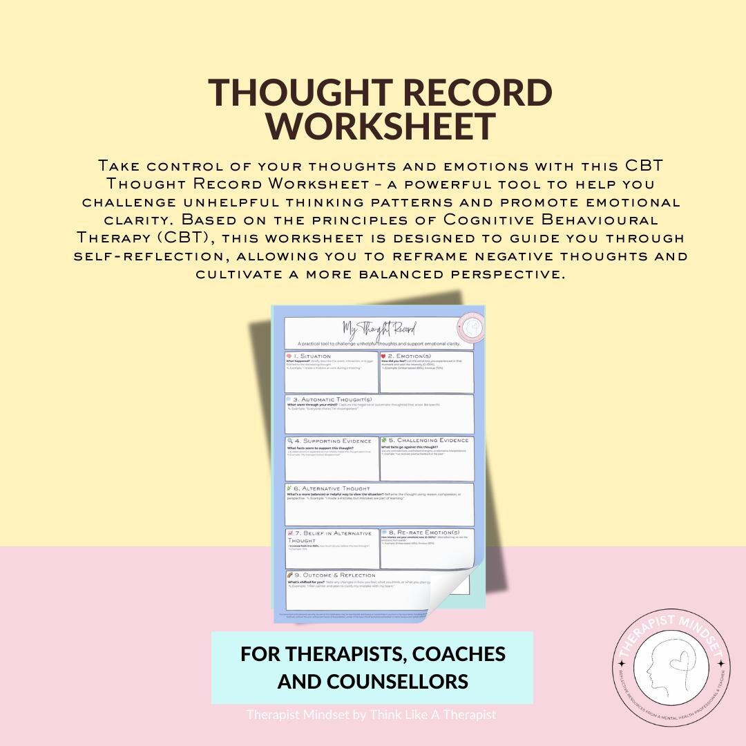 CBT Thought Record Worksheet | Printable Mental Health Tool (digital ...