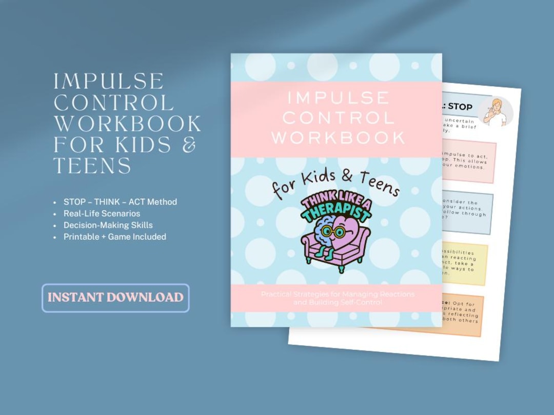 Impulse Control Workbook for Kids Teens | STOP THINK ACT Self ...