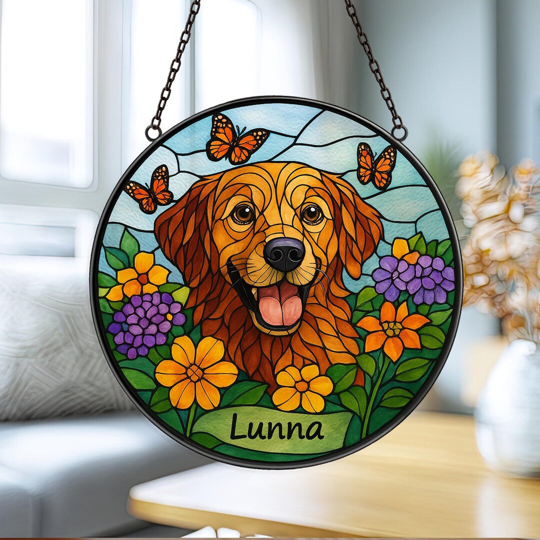 Stained Glass Dog Memorial, Custom Pet Portrait Stained Glass ...