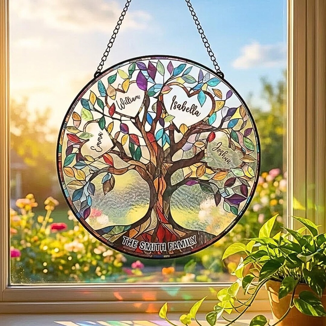 Custom Suncatcher, Personalized Family Tree Stained Glass Suncatcher ...