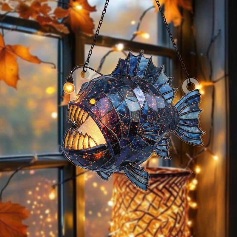 Anglerfish Acrylic Suncatcher Light, Deep Sea Fish Window Hanging With ...