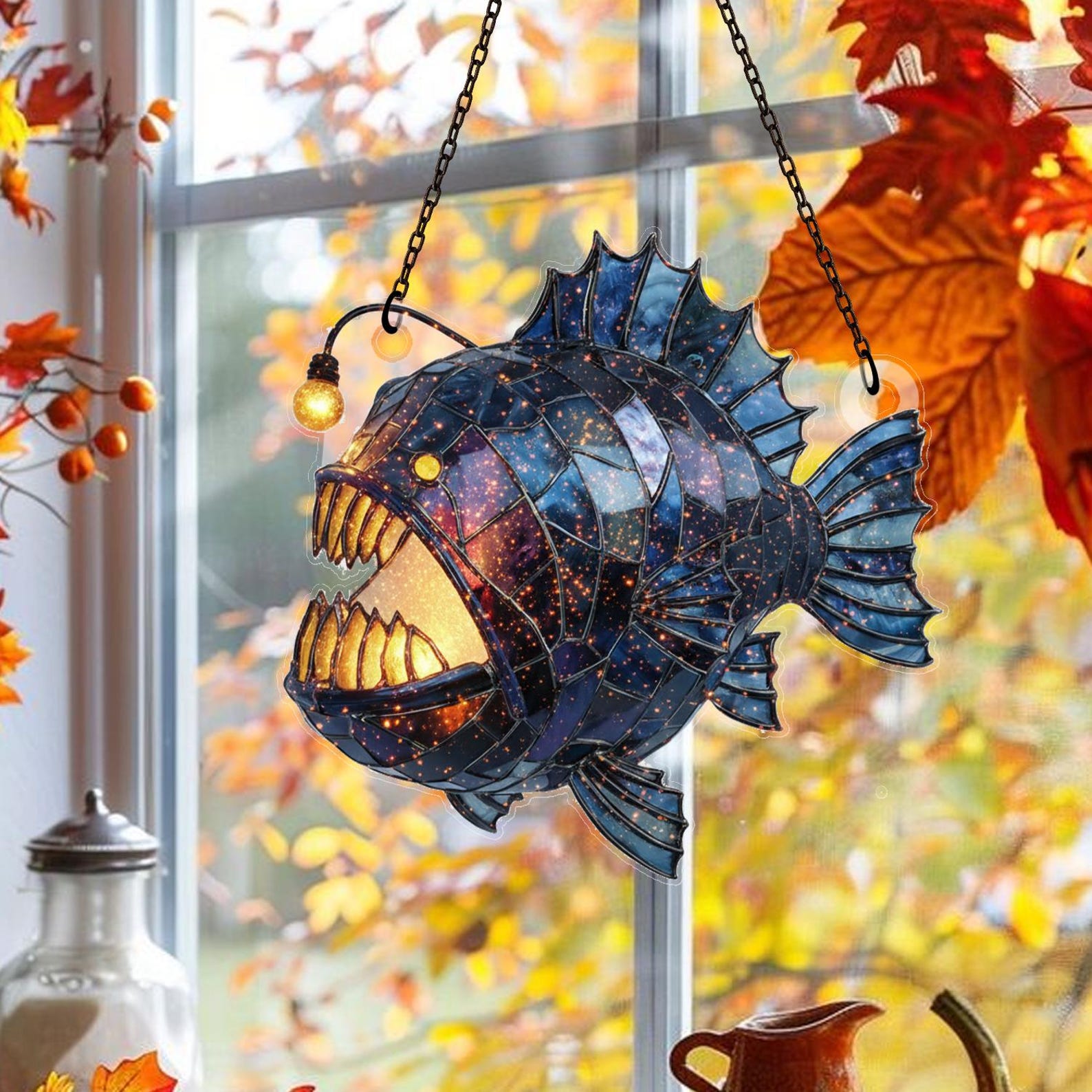 Anglerfish Acrylic Suncatcher Light, Deep Sea Fish Window Hanging With ...