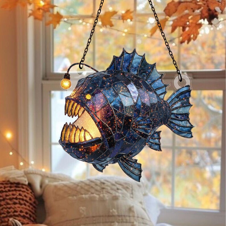 Anglerfish Acrylic Suncatcher Light, Deep Sea Fish Window Hanging With ...