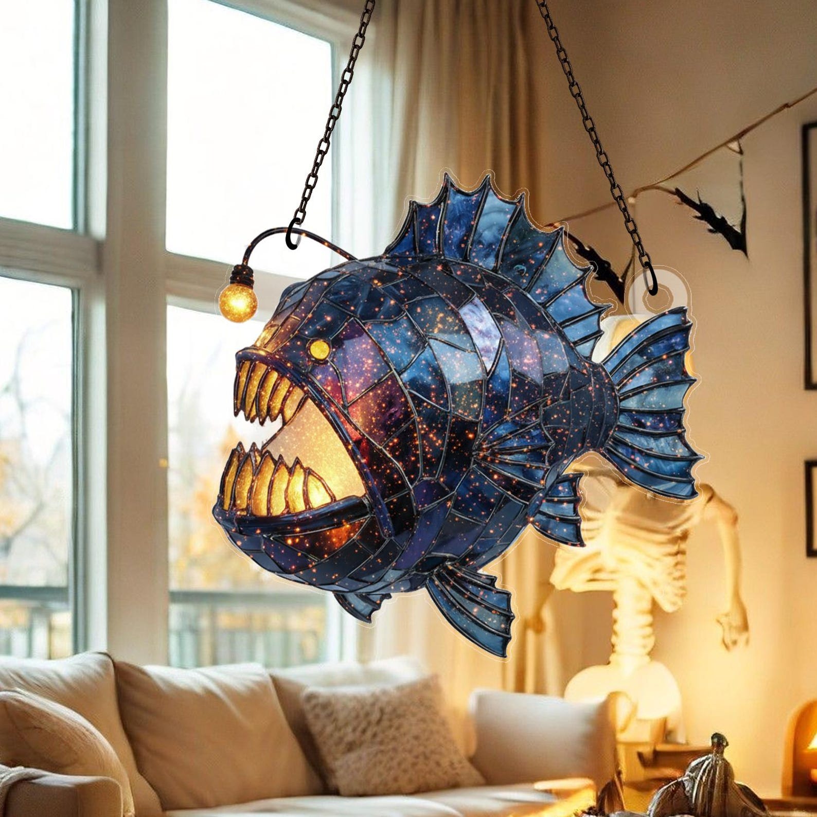Anglerfish Acrylic Suncatcher Light, Deep Sea Fish Window Hanging With ...