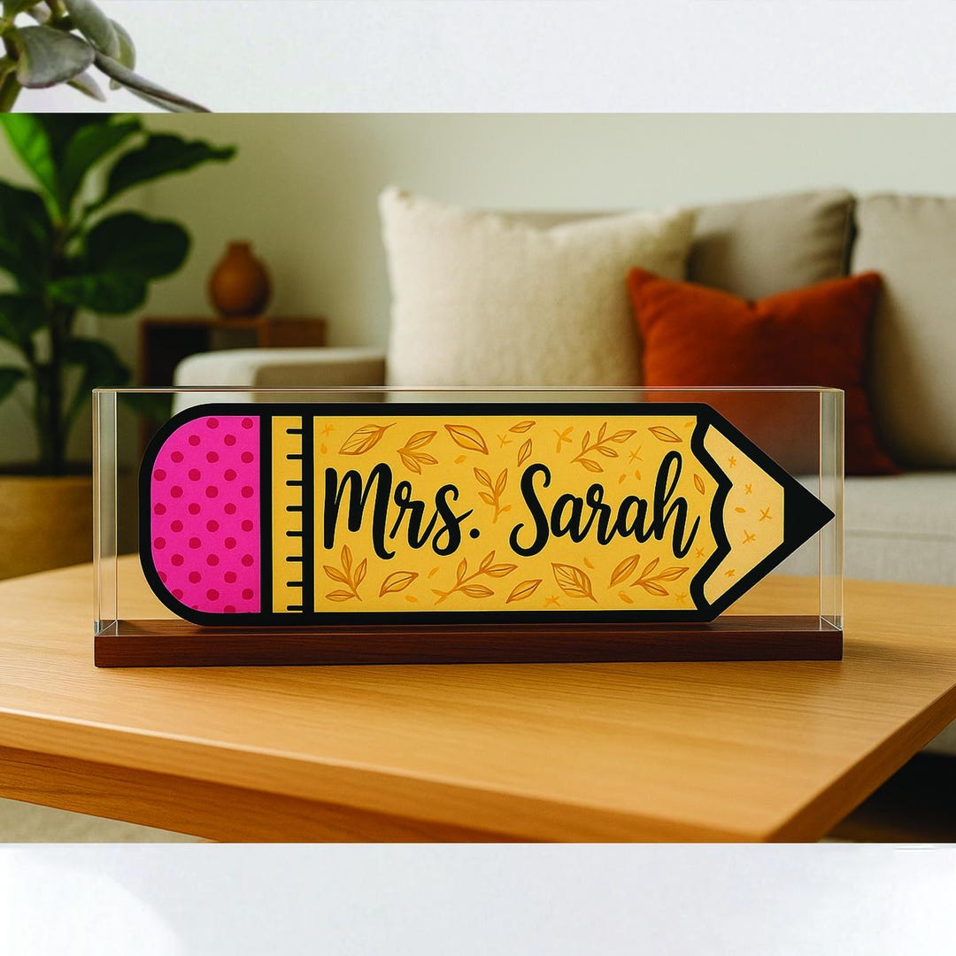 Personalized Teacher Desk Sign, Teacher Acrylic Block, Pencil Teacher ...
