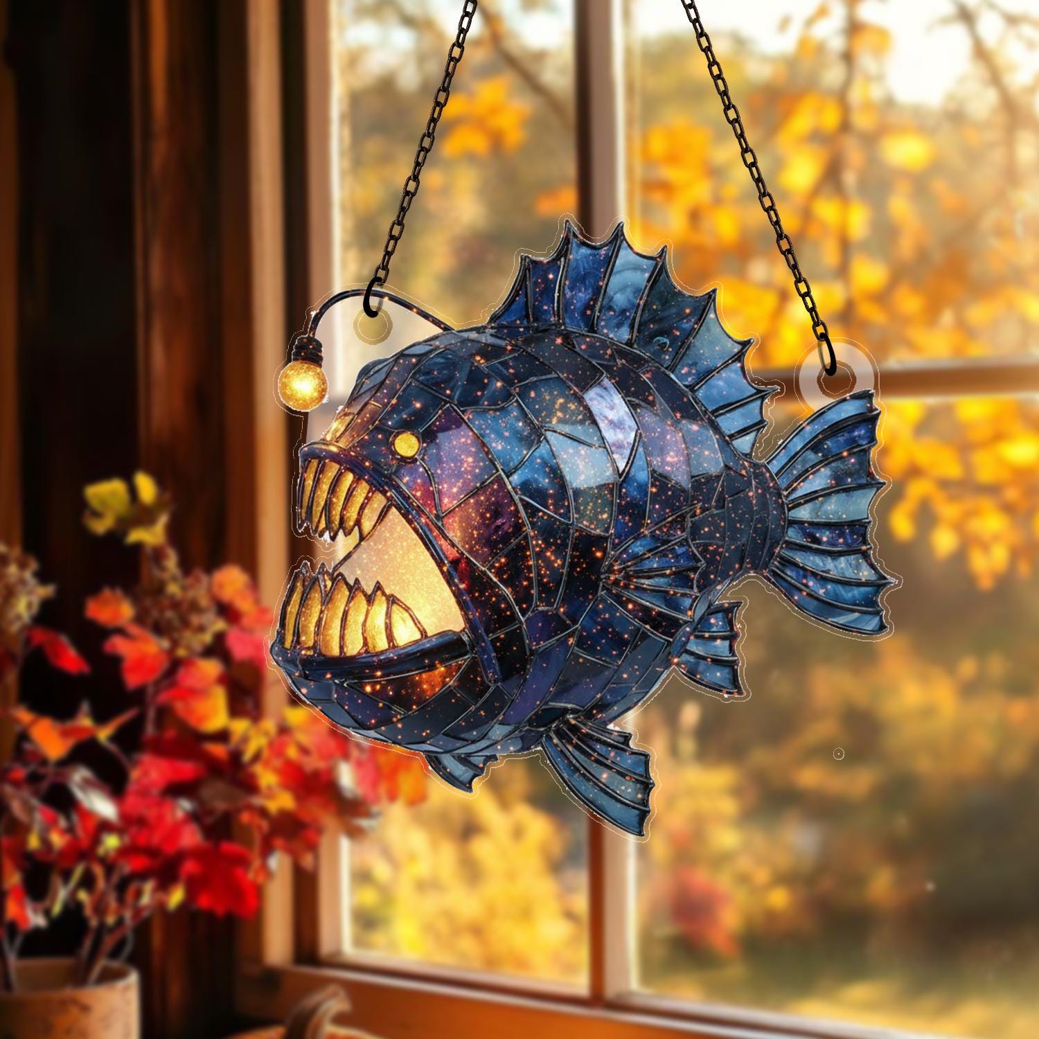 Anglerfish Acrylic Suncatcher Light, Deep Sea Fish Window Hanging With ...