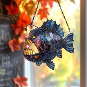 Anglerfish Acrylic Suncatcher Light, Deep Sea Fish Window Hanging With ...
