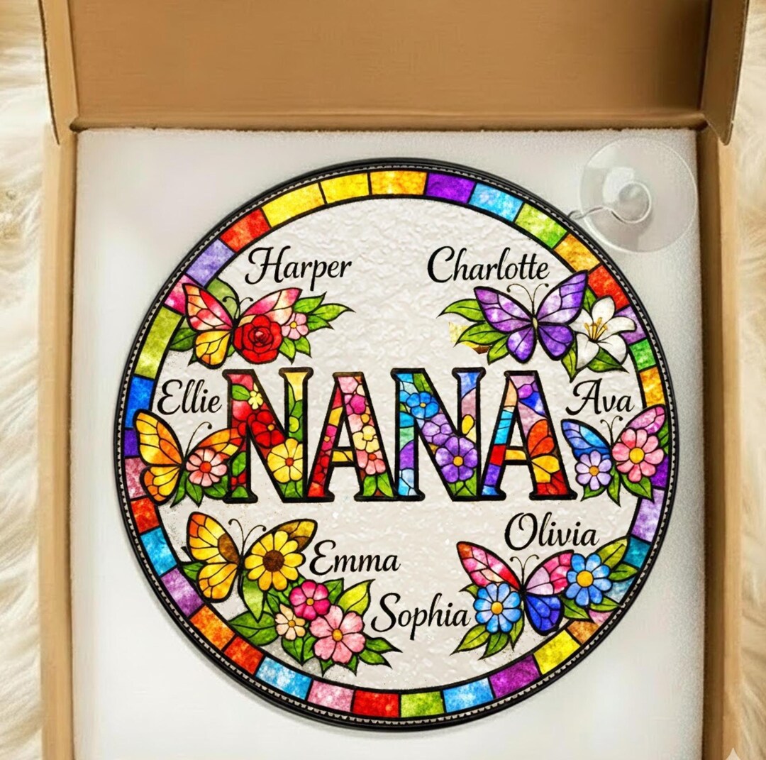 Personalized Nana Glass Suncatcher With Grandkids Names, Butterfly ...