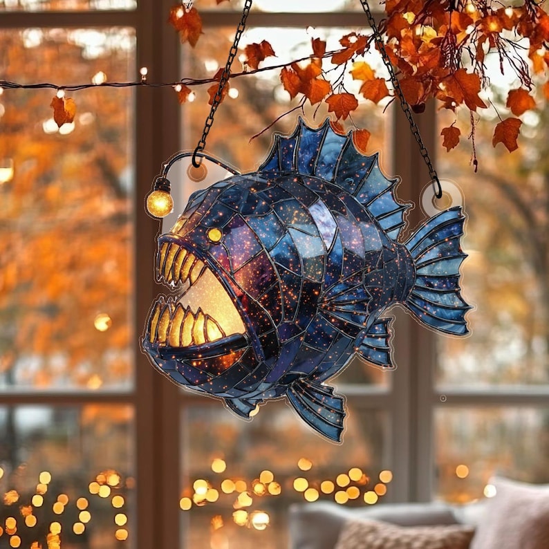 Anglerfish Acrylic Suncatcher Light, Deep Sea Fish Window Hanging With ...