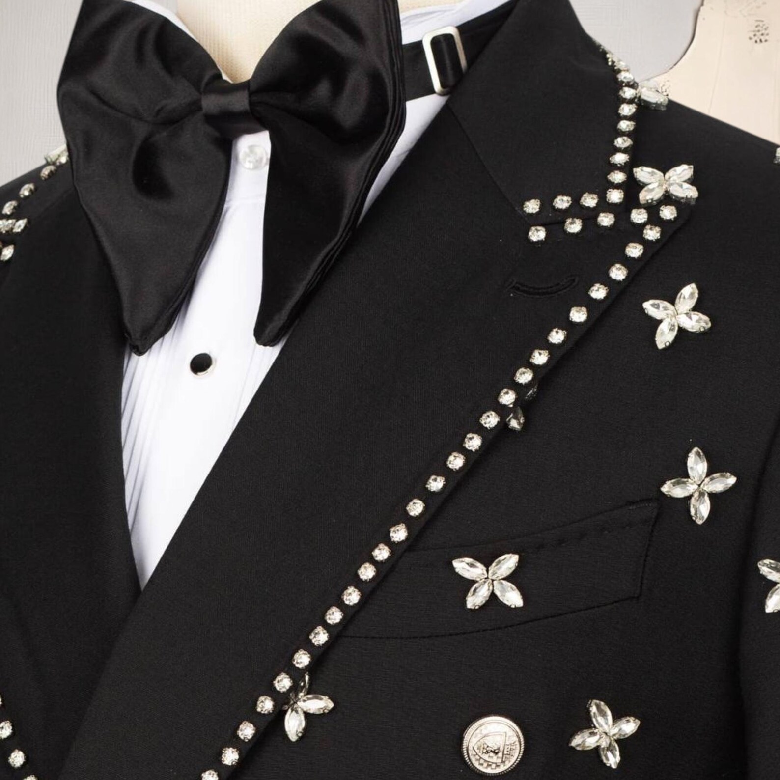 Black Exclusive Double Breasted Men’s Tuxedo, Handmade Rhinestone ...