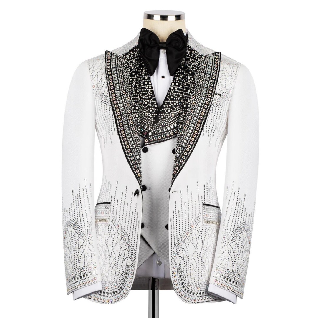 Luxury Stone Embellished Tuxedo for Men, Designer Tuxedo for Wedding, Prom Tuxedos, Custom Made ...