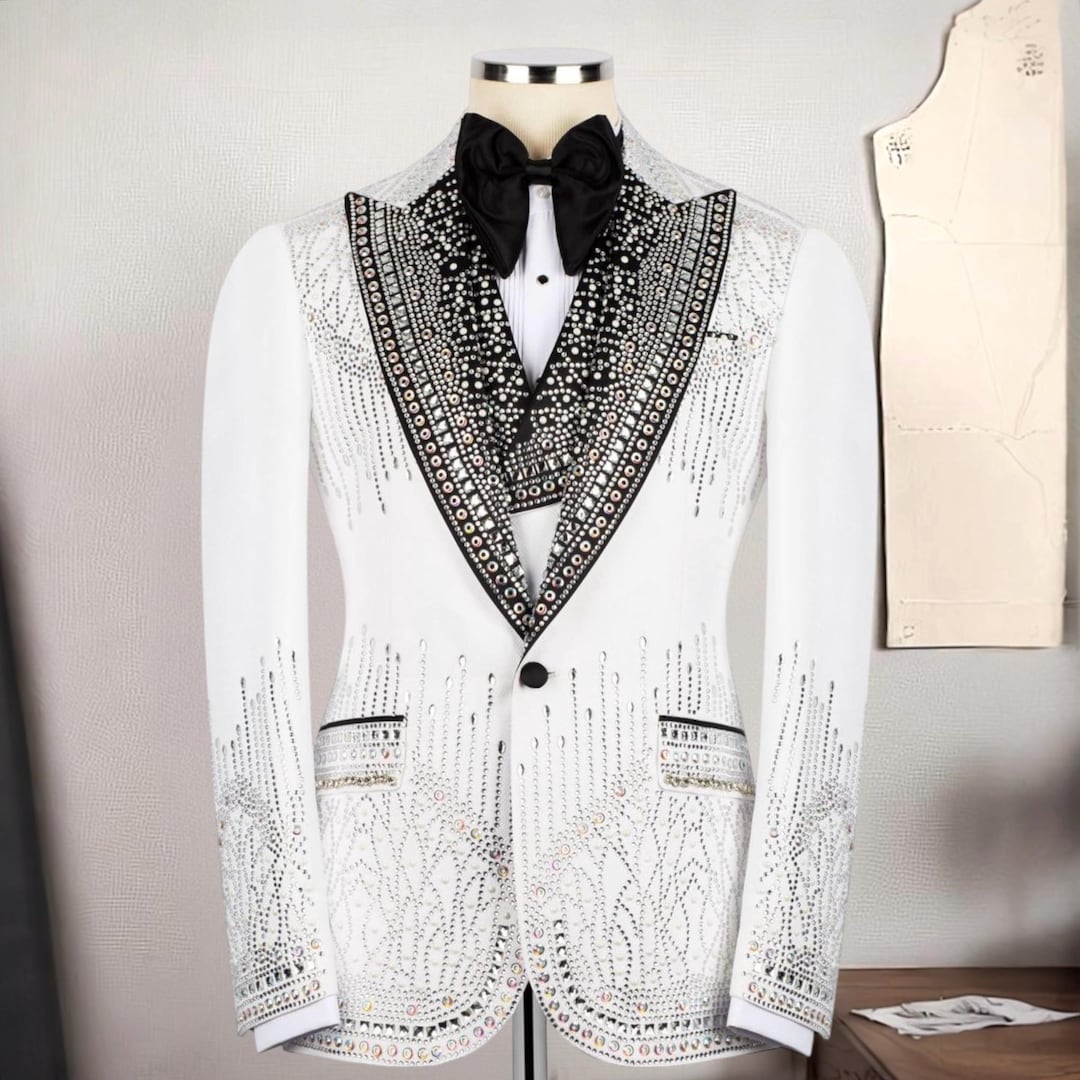 Luxury Stone Embellished Men’s Tuxedo, Wedding Men’s Tuxedo Set, Prom ...