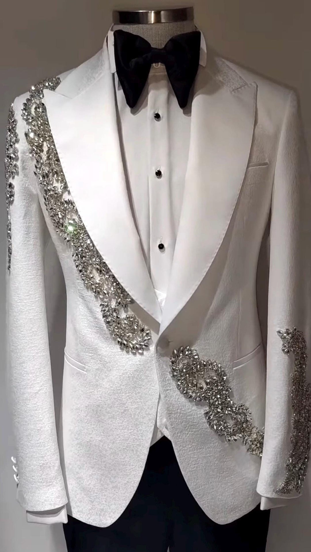 3 Piece Men’s Tuxedo Silver Stone Embroidered, Wedding Men’s Tuxedo ...