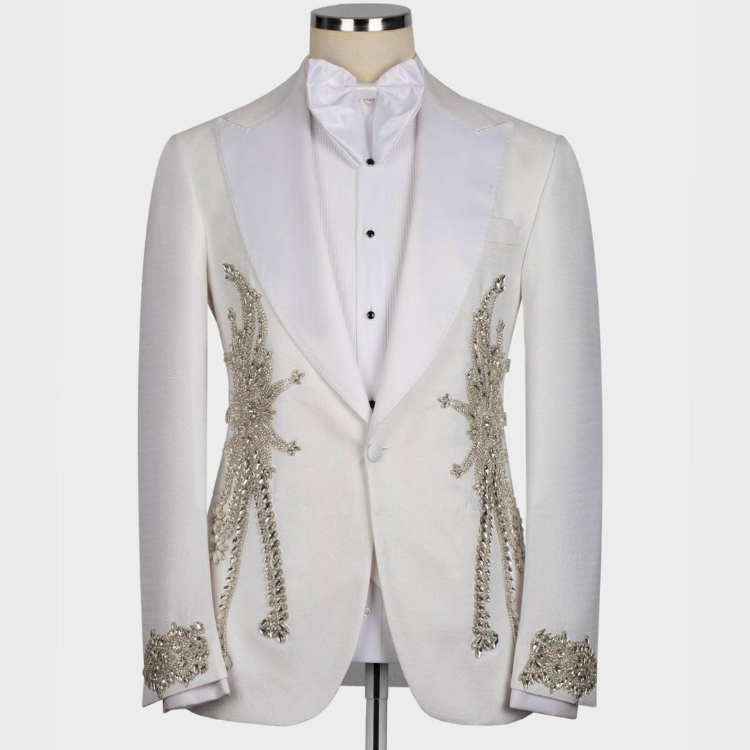 Jewelry Ornament Peak Lapel Satin Collar Men’s Tuxedo, Wedding Groom ...