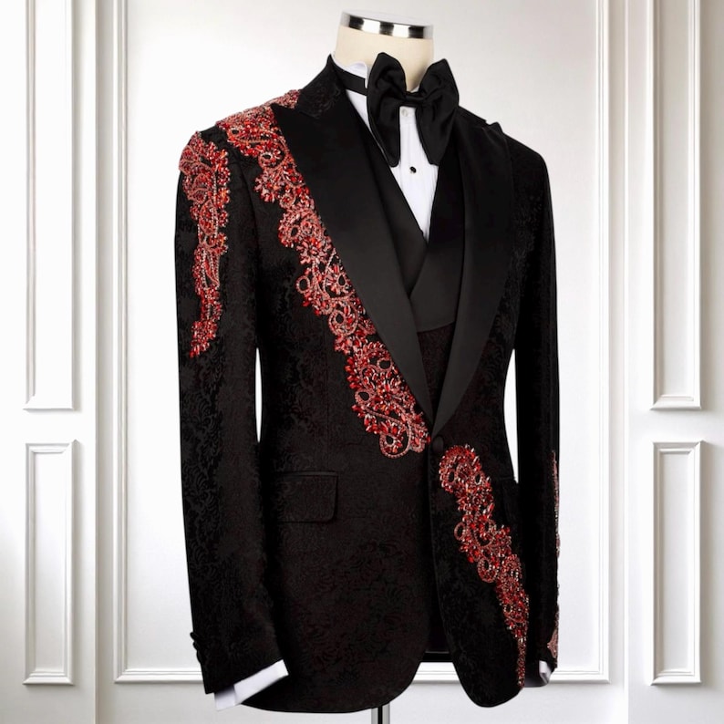Luxury Black Rhinestone Men’s Tuxedo, Prom Tuxedo Suit, Wedding Groom ...