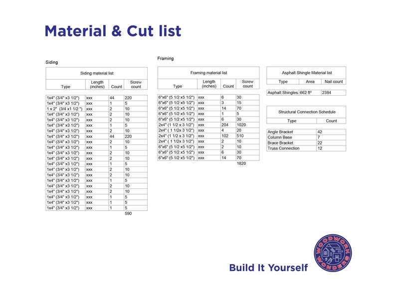 20x24 Wood Pavilion DIY Plans: Gable Roof Blueprint With Material & Cut ...