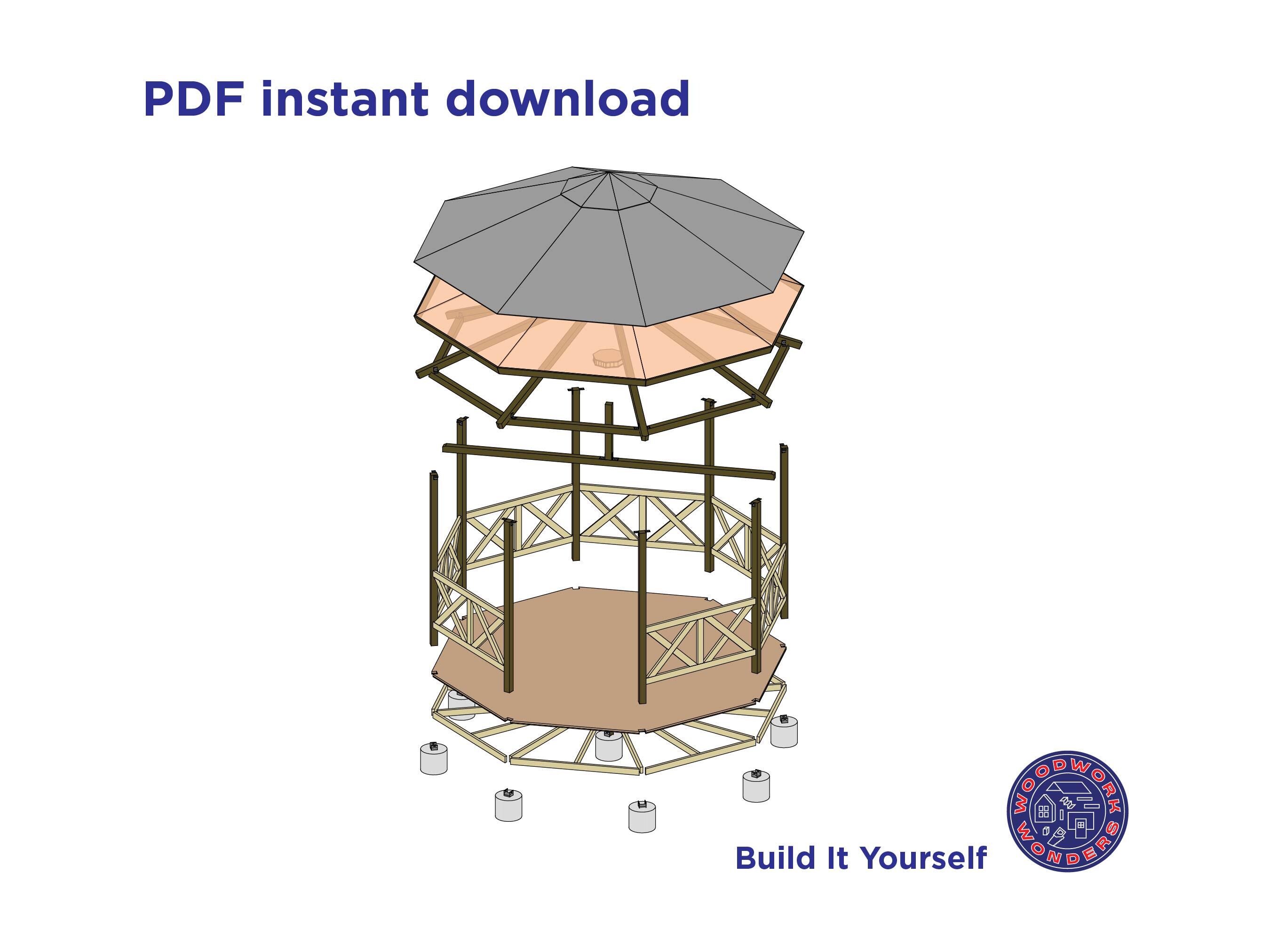 Octagon Gazebo 16x16 DIY Build Plans – Blueprint, Construction Guide - Etsy
