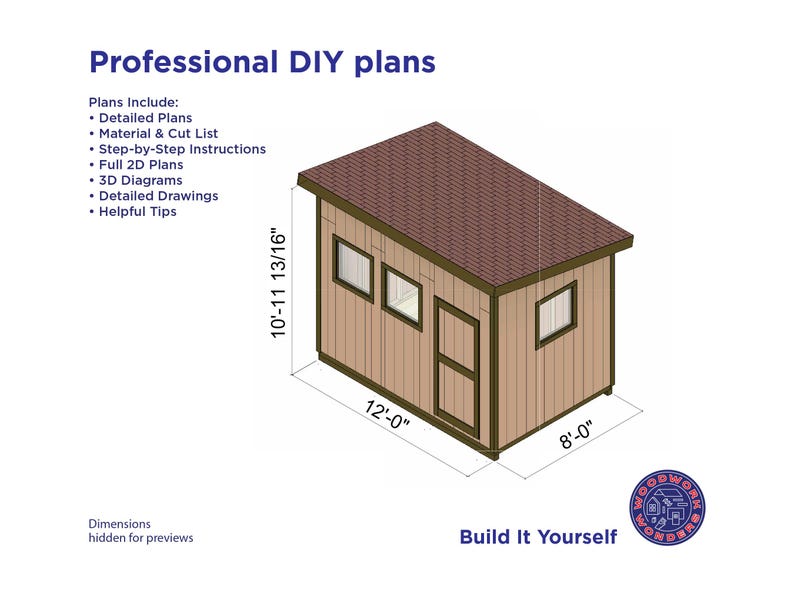 8x12 Shed Plans & Build Guide | DIY Woodworking Instructions - Etsy