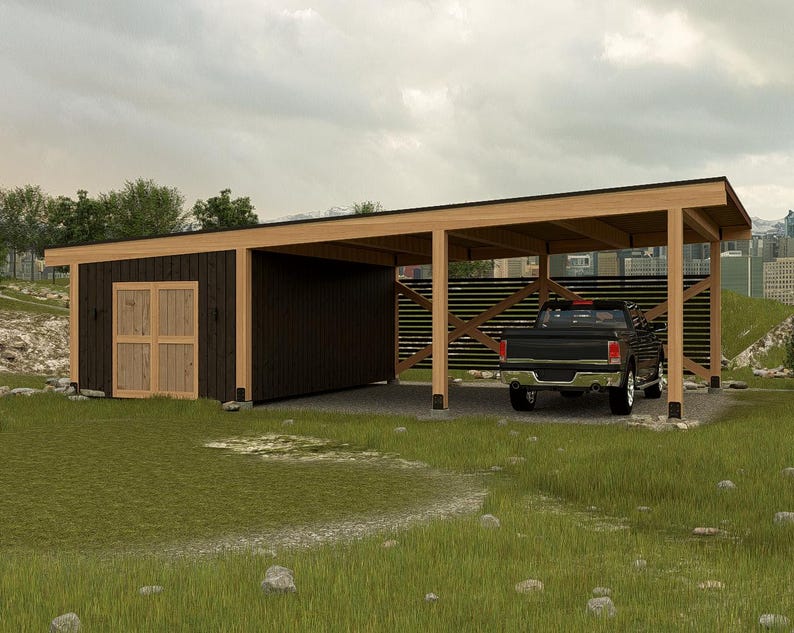 22x36 Carport With Shed DIY Plans: Build Guide & Detailed Blueprints - Etsy