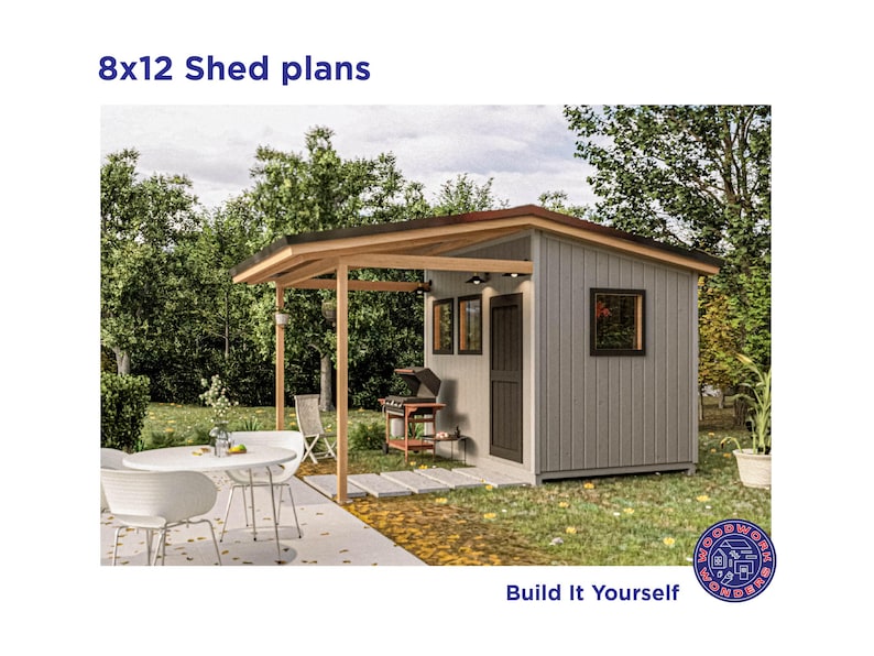 8x12 Modern Shed With Porch DIY Building Plans - Detailed Blueprints - Etsy