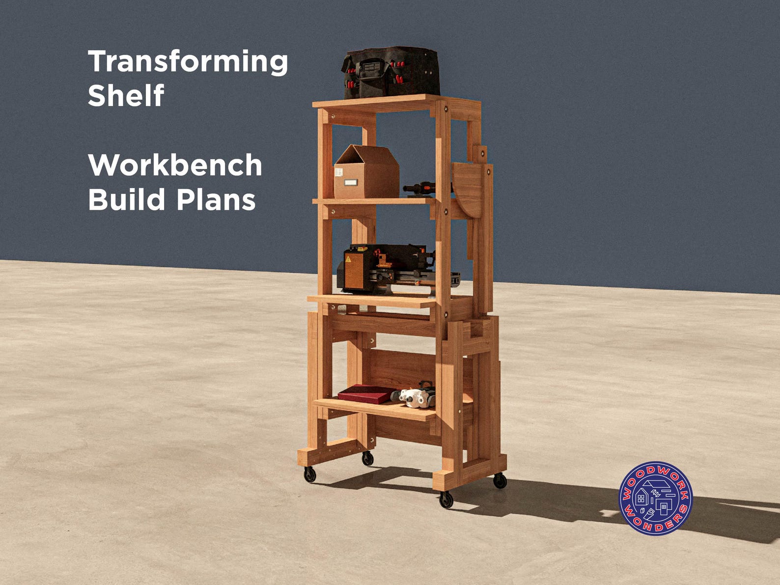 Transforming Shelf / Workbench Plans | Convertible Table and Shelf ...
