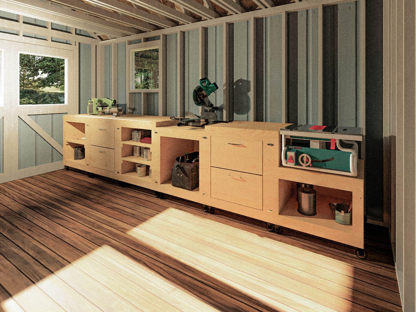 Modular Miter Saw Workbench Plans, 14ft Mobile Workshop Cabinet PDF - Etsy