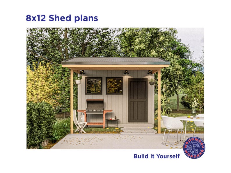 8x12 Modern Shed With Porch DIY Building Plans - Detailed Blueprints - Etsy