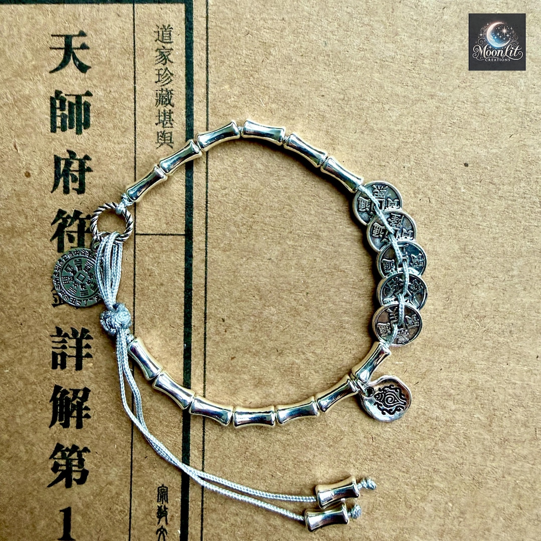 Chinese Daoist Five Emperor Coins + Bagua Amulet Adjustable Bracelet ...