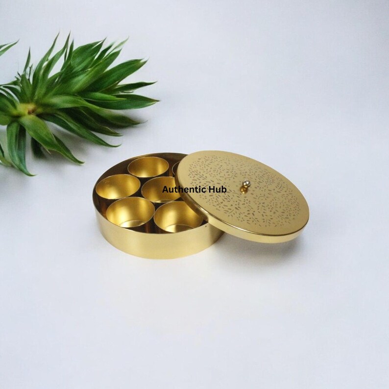 Handcrafted 8 Jali Brass Spice Box – Elegant Indian Masala Box for ...