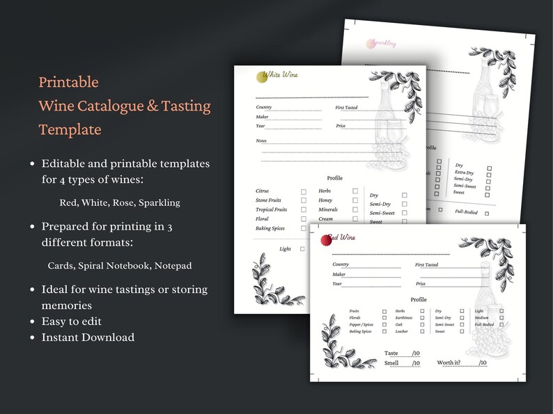Editable Wine Tasting Template Printable Wine Lover Gift Catalogue ...