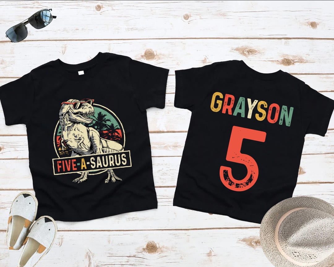 Five A Saurus Birthday T-shirt, 5th Birthday Boy, Fiveasaurus Dinosaur ...
